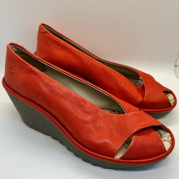 Fly London | Shoes | Fly London Burnt Orange Peep Toe Wedge Sandals ...
